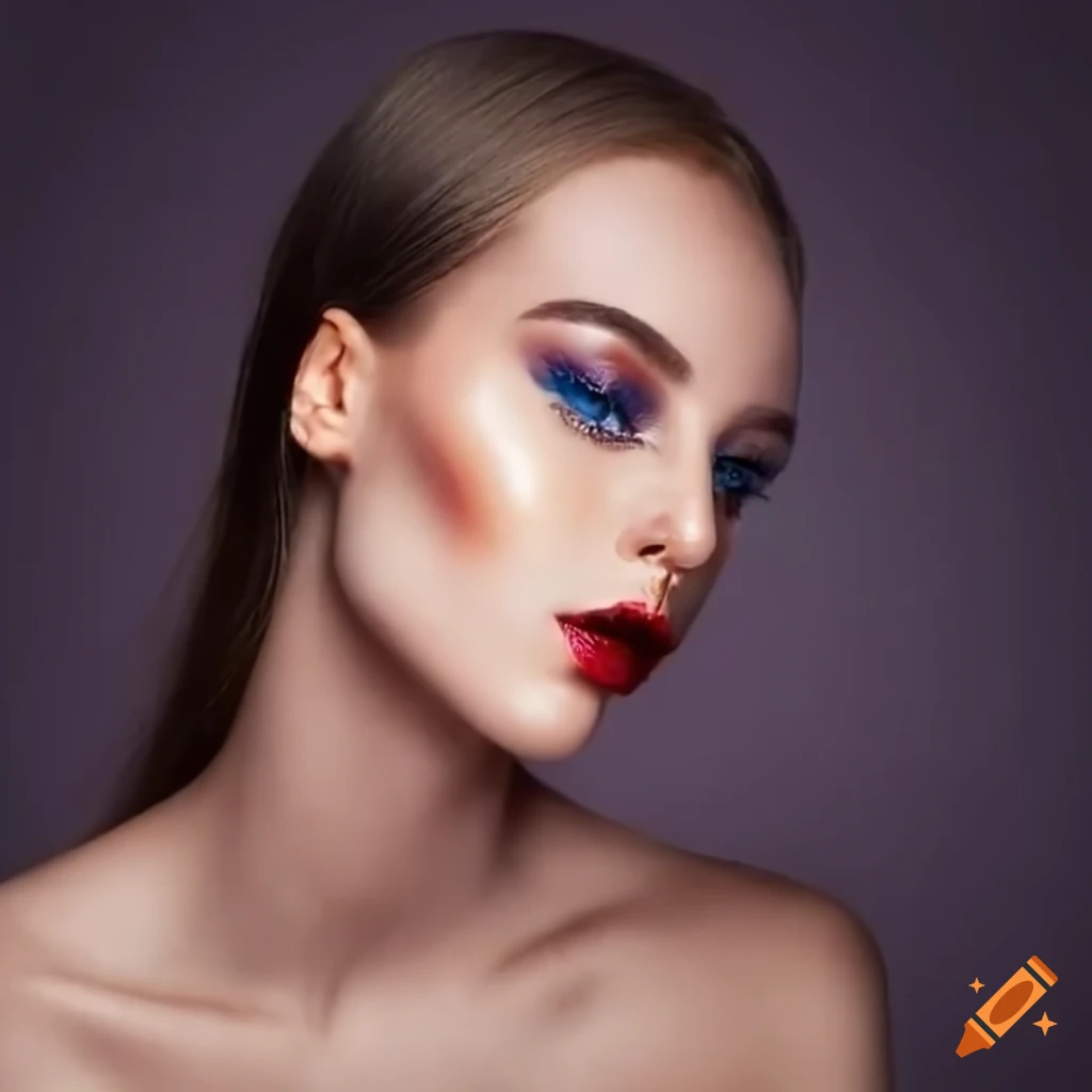 Female model with stylish makeup and bright highlighter on Craiyon