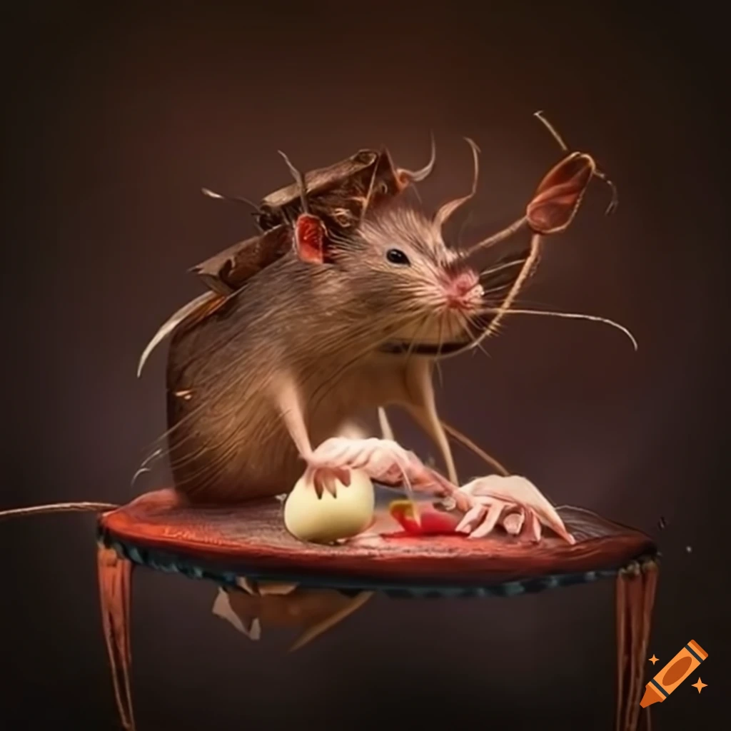 Illustration of a rat queen and stick bug on a date on Craiyon