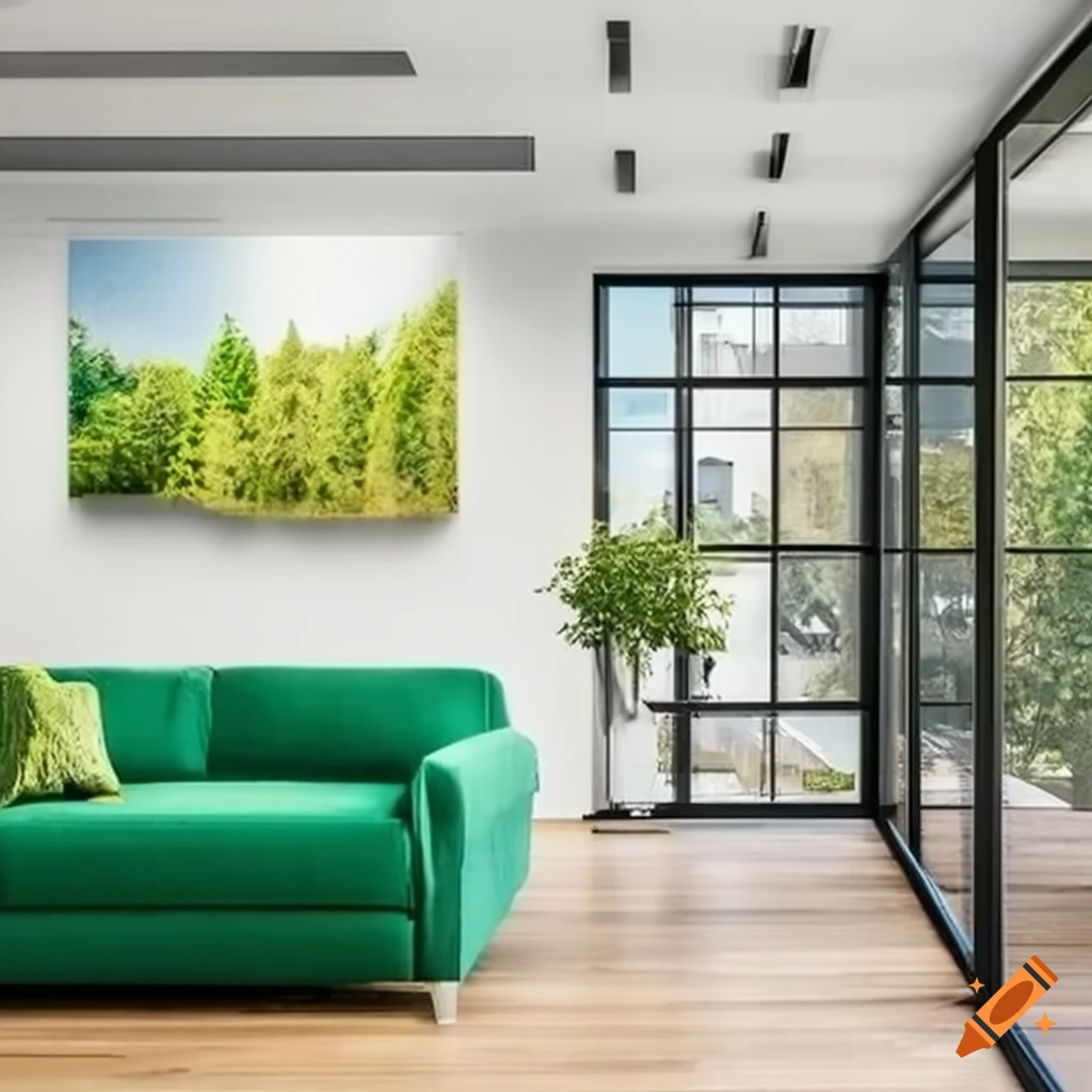 Scenic forest picture in a modern office space on Craiyon