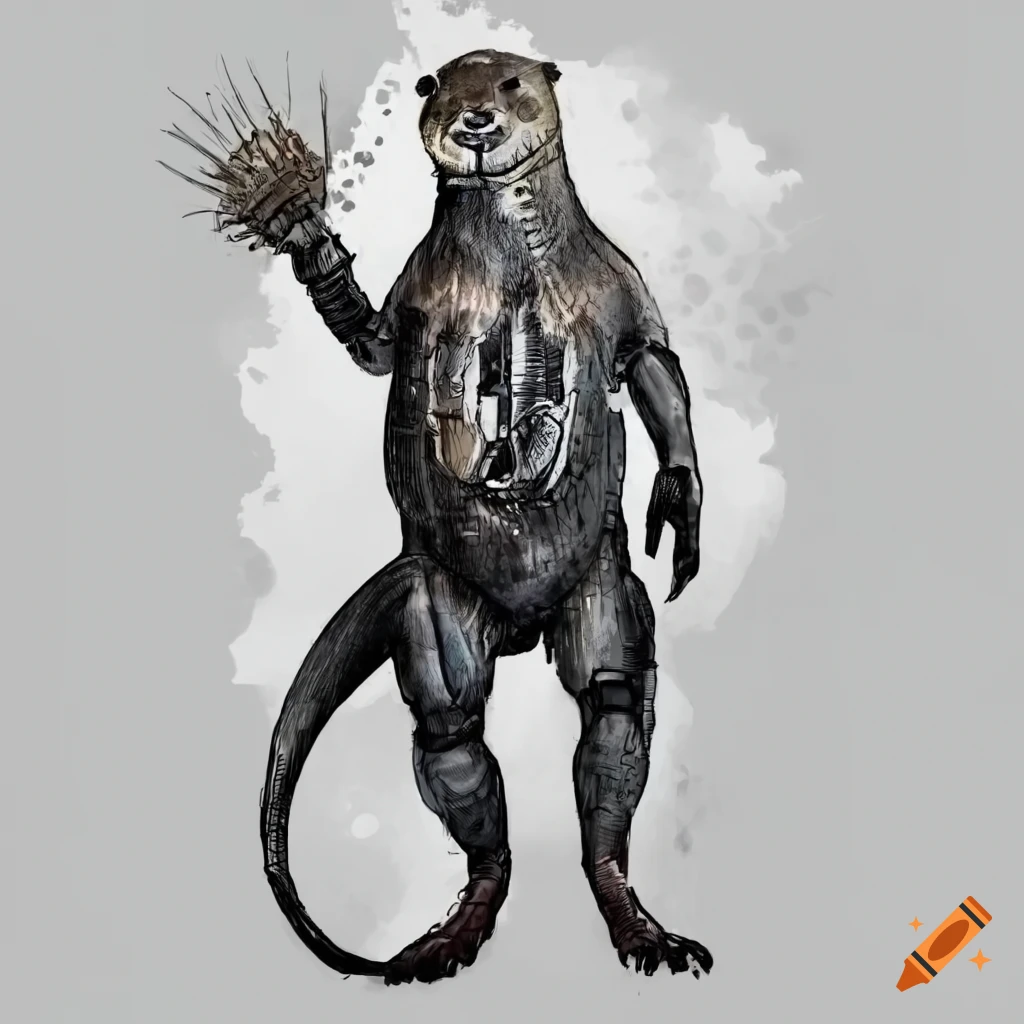 Realistic illustration of an Asian small-clawed otter cyborg with a ...