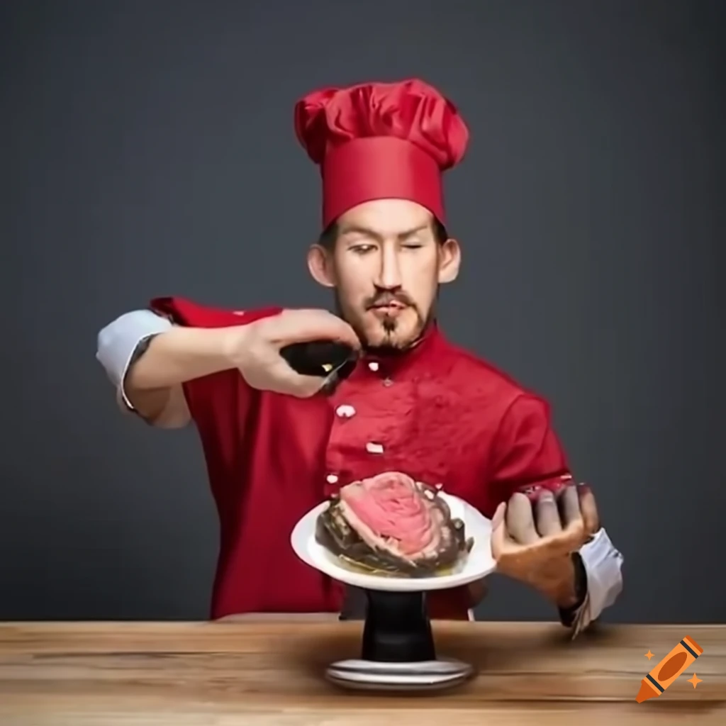 Markiplier cooking beef wellington in a professional chef outfit on Craiyon