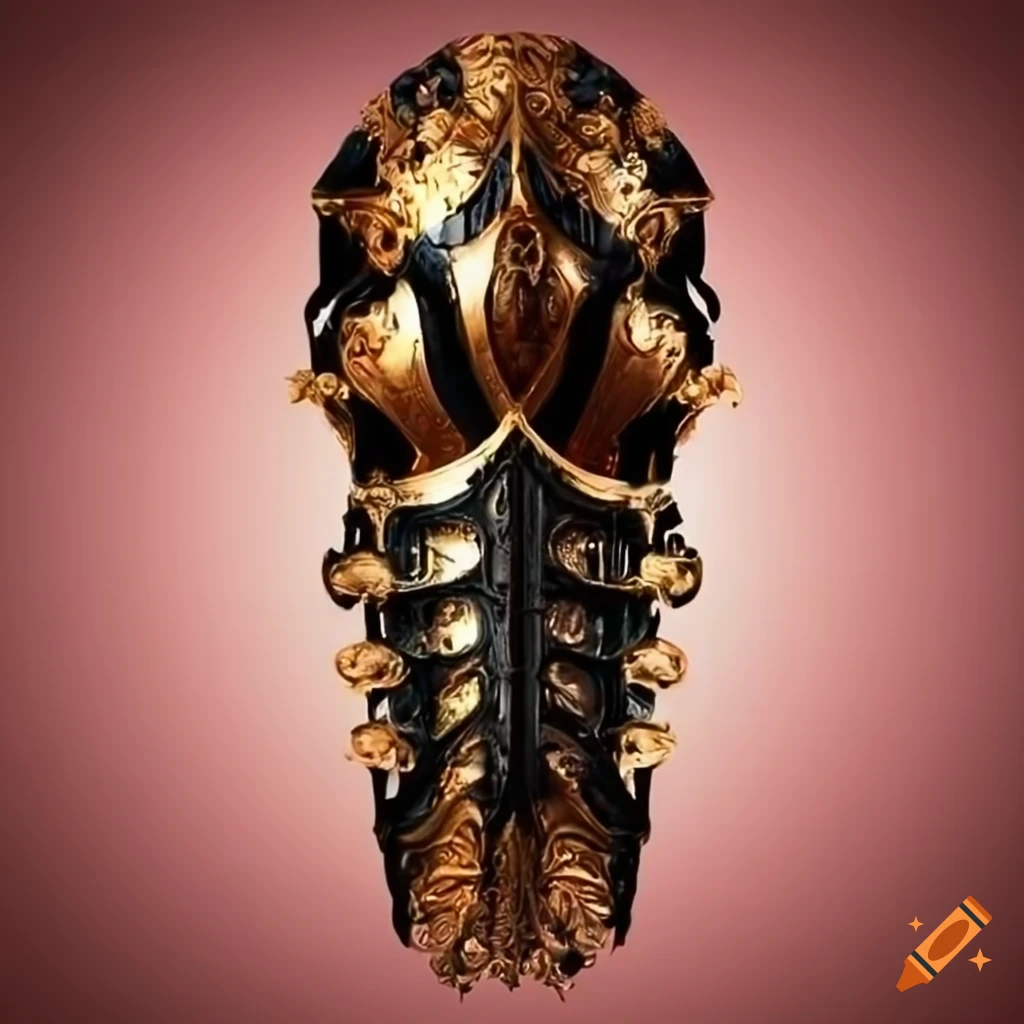 Intricate black, gold, and red whole arm armor design on Craiyon