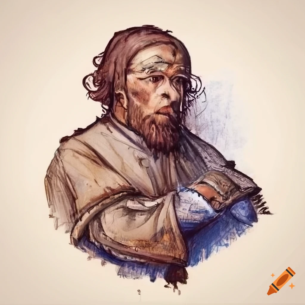 Sketch of a medieval trader on Craiyon