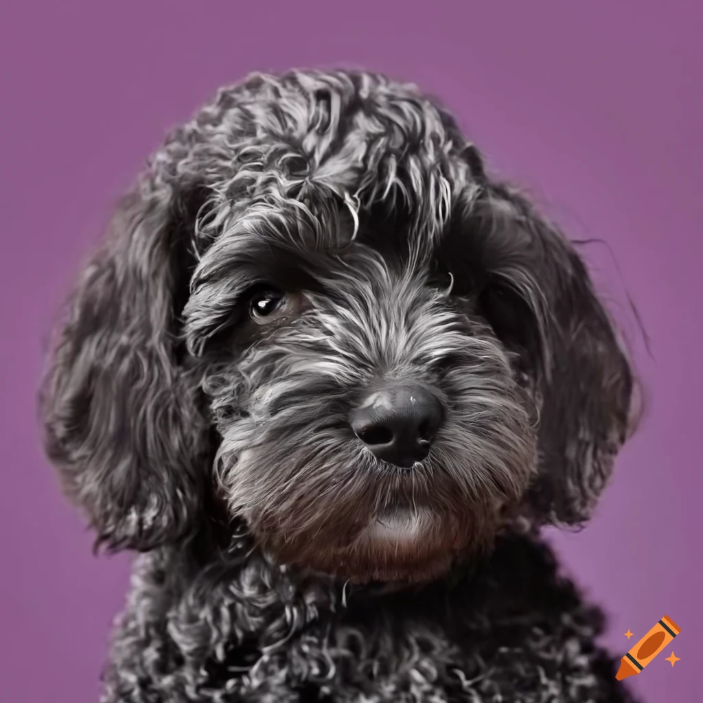 Black cockapoo with white chin line on Craiyon