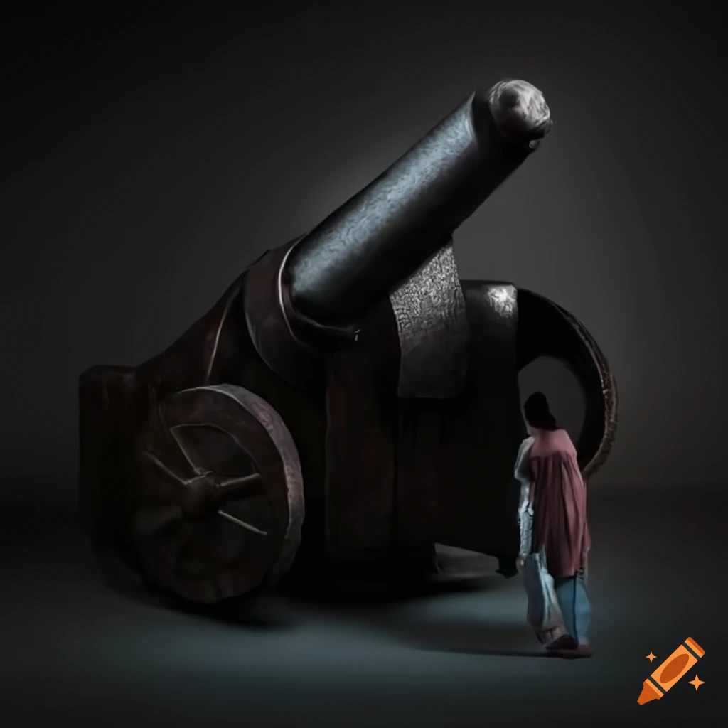 Person standing next to a massive cannon on Craiyon