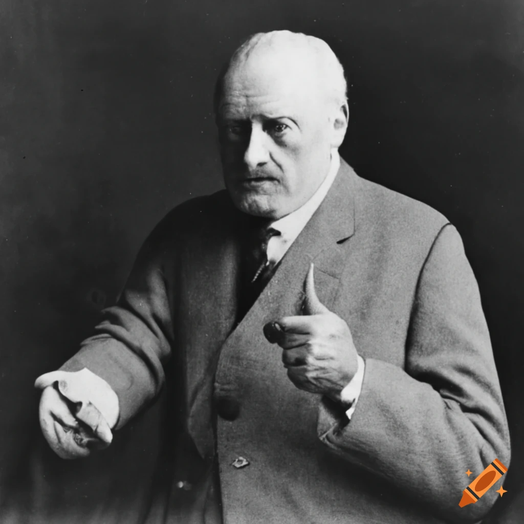 Douglas hyde, irish president pointing to bottom left on Craiyon