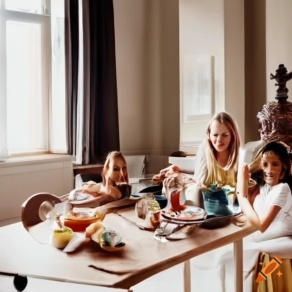 Happy family at dining table in a beautiful apartment on Craiyon