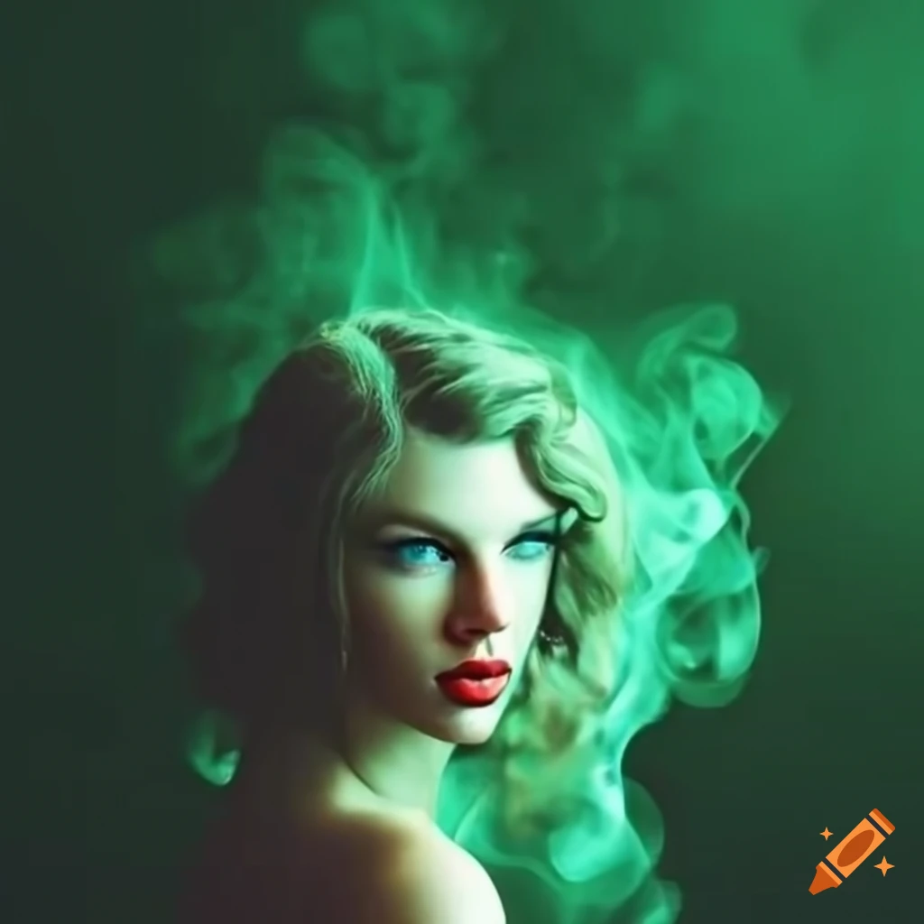 Taylor swift with green smoke background on Craiyon