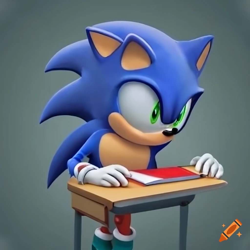 Sonic the hedgehog character at a school desk in an animated scene on ...