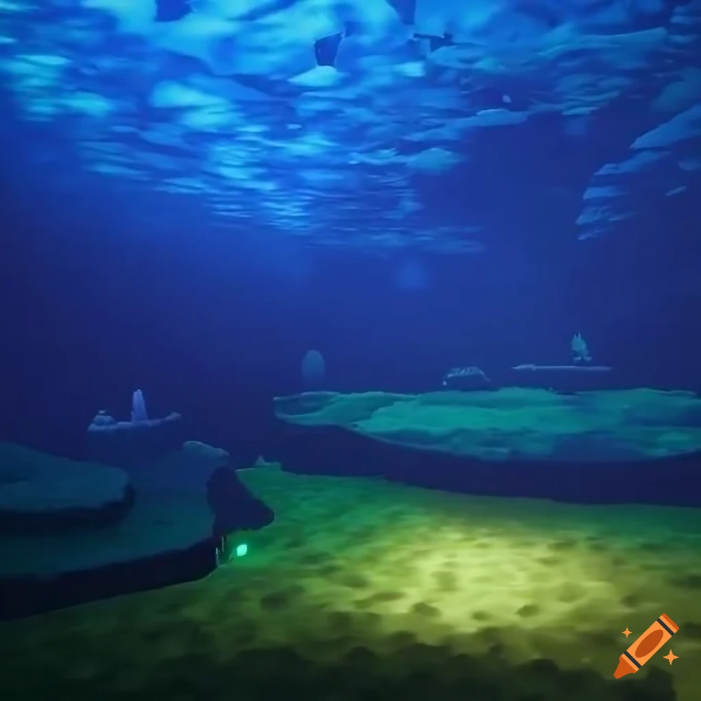 Super mario 64 aquarium limbo level landscape on Craiyon