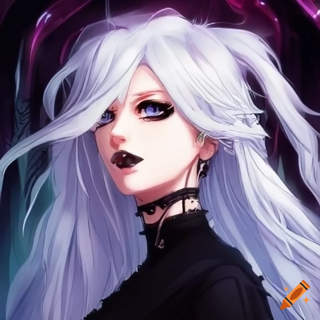 Anime character with white hair and alien eyes standing in an alien ...