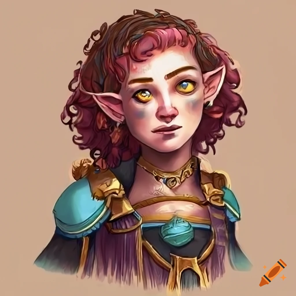 Rosyne, a halfling bard character on Craiyon