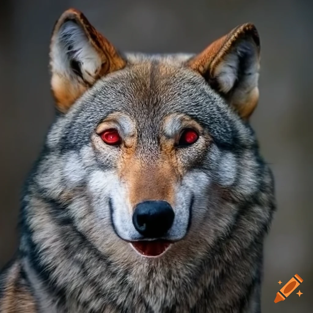 Wolf with striking red eyes on Craiyon