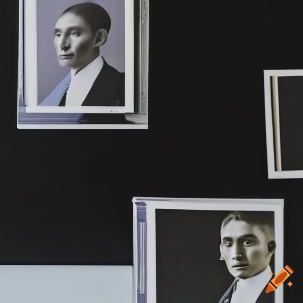 Color printed photos of Franz Kafka in K-pop style on a table on Craiyon