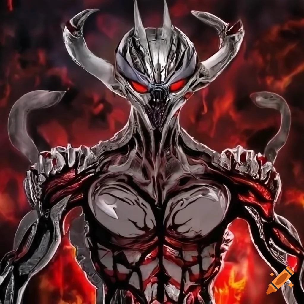 Stained glass art of devil jin, zetman, and ultron on Craiyon