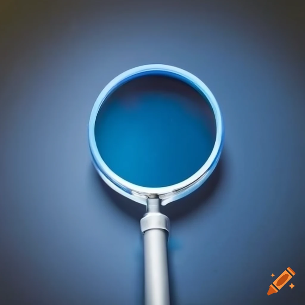 Blue magnifying glass in a geek workspace on Craiyon