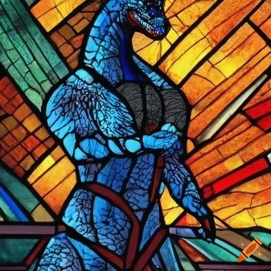 Godzilla saint stained glass on Craiyon