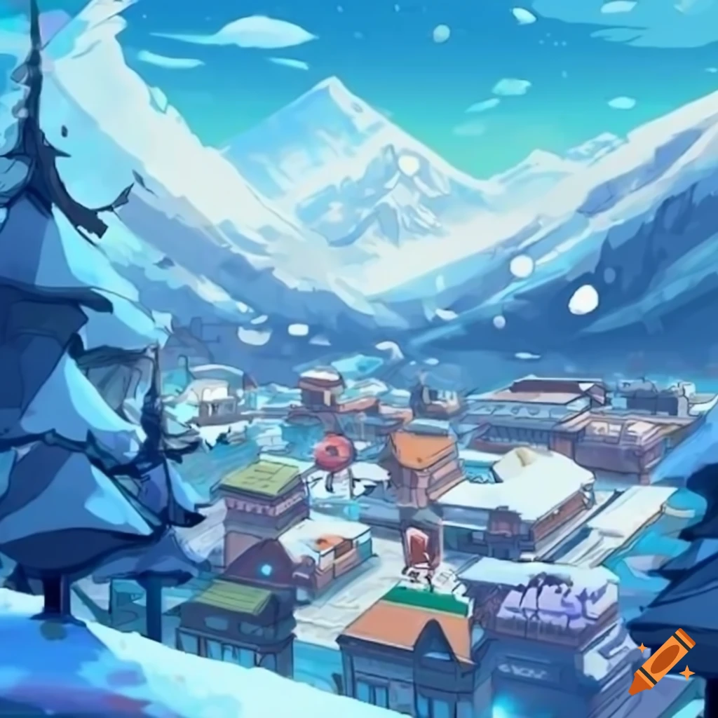 Detailed 2D Pokémon city for RPG game with added snow on Craiyon