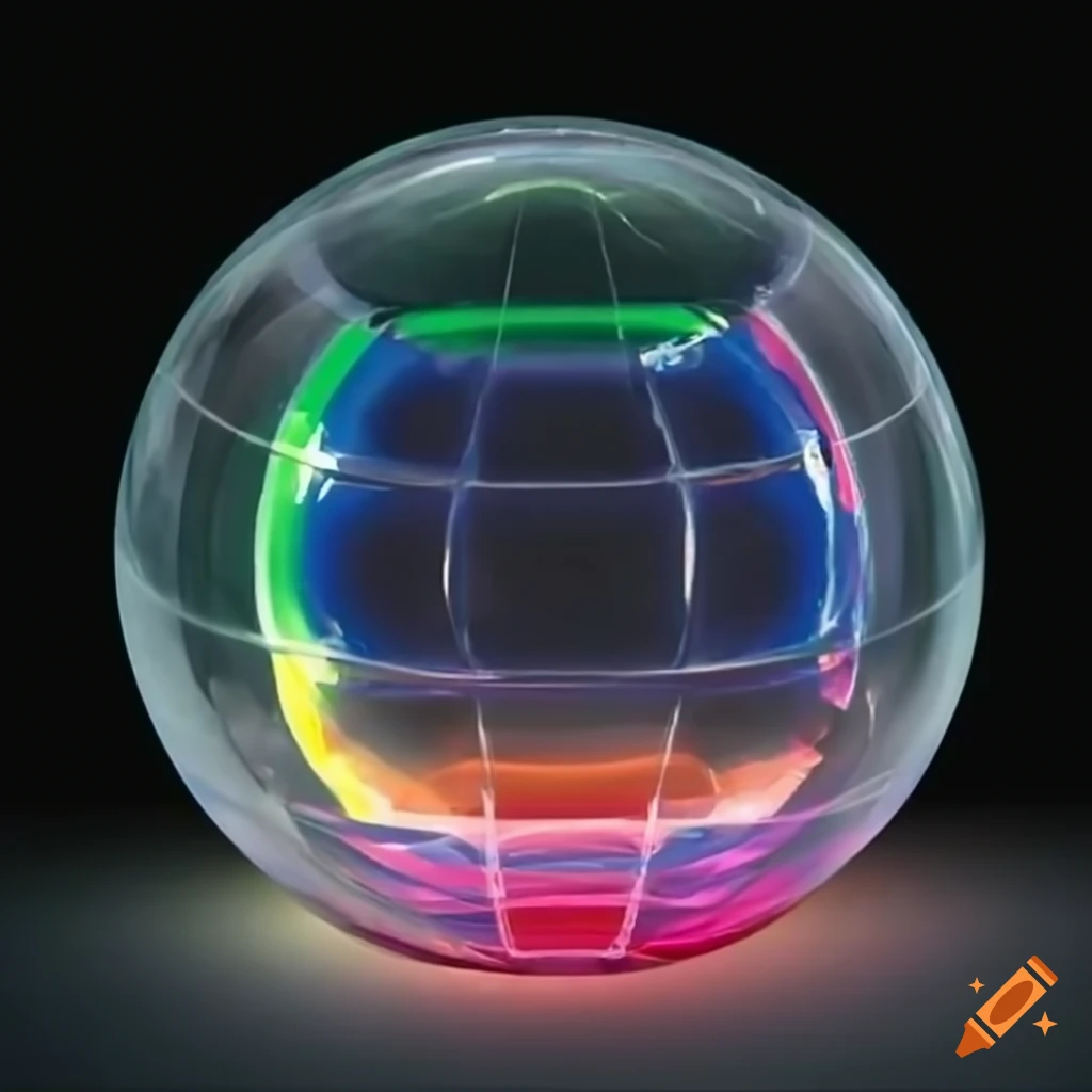 Transparent sphere with a rainbow cube inside on Craiyon