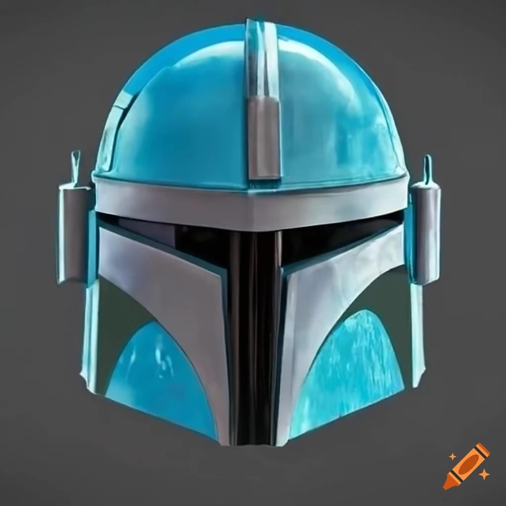 Female mandalorian helmet with glowing cyan visor on Craiyon