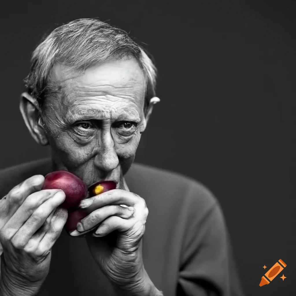 Michael rosen enjoying plums on Craiyon