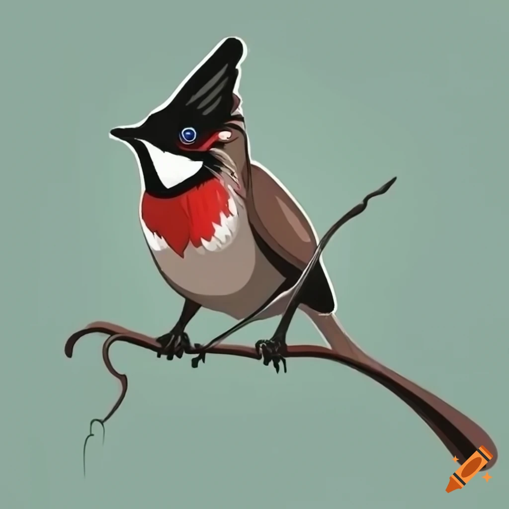 Red-whiskered bulbul cartoon illustration on Craiyon