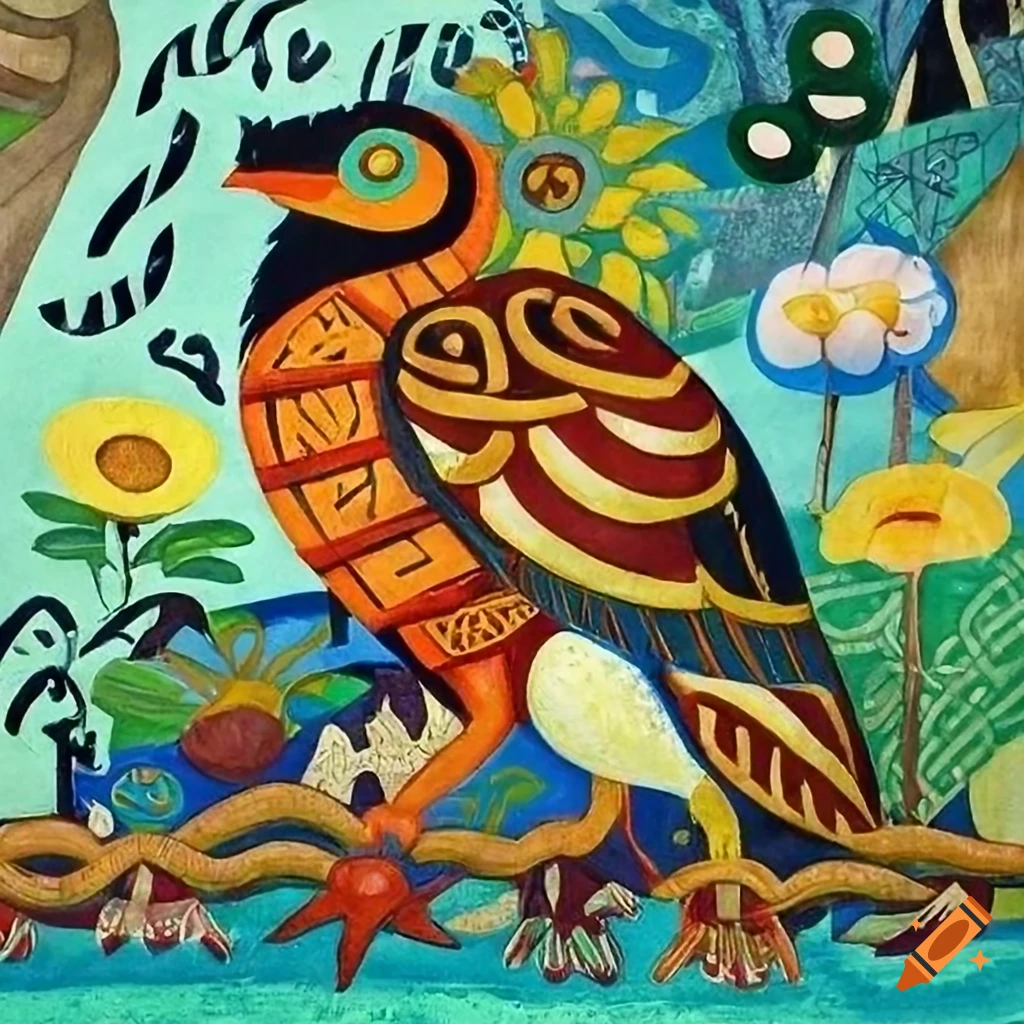 Serigraph of fusion spirit animals with Norse runes and Celtic knots in ...