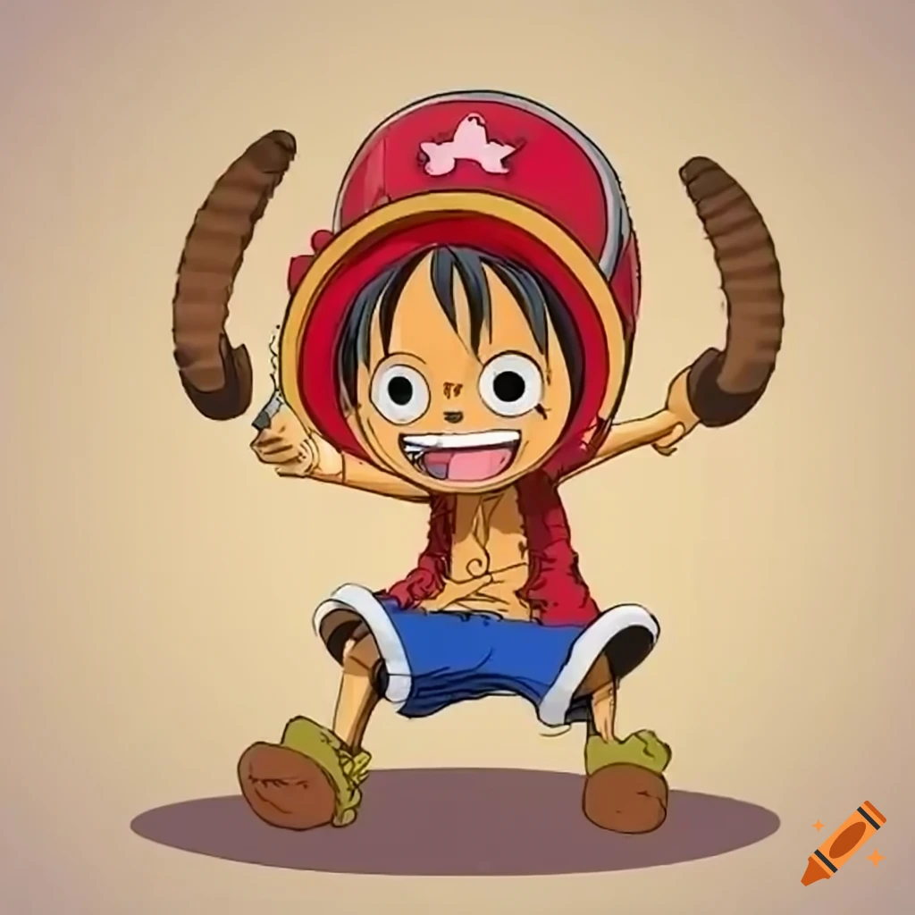 Cheerful cartoon character riding a chopper with luffy and a bandanna ...