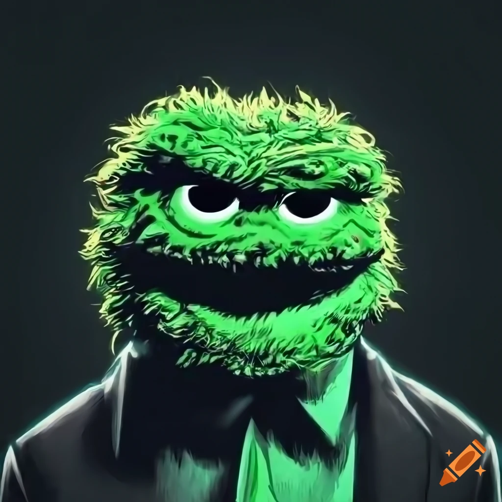 Elon Musk begging Oscar the Grouch in a gritty urban night scene on Craiyon