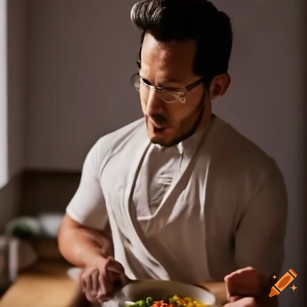 Markiplier cooking in a kitchen on Craiyon
