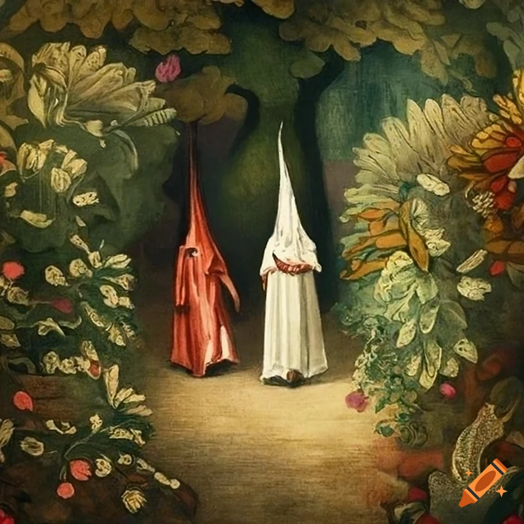 Fine art illustration of Catholic Penitents in Seville walking through ...