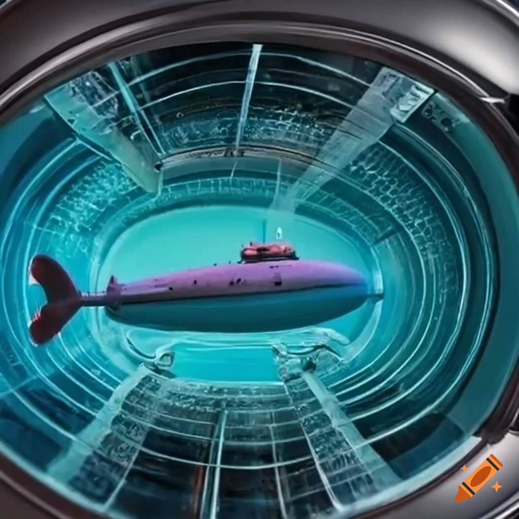 Creative illustration of a submarine riding waves inside a washing ...