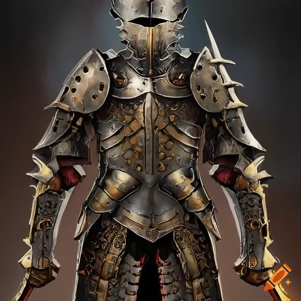 Intricate and detailed fantasy metal armor design from multiple angles ...