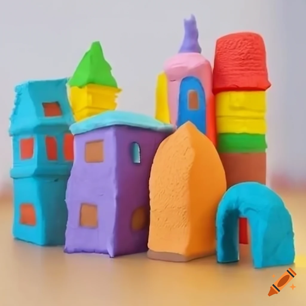 Miniature playdough downtown with office buildings on Craiyon