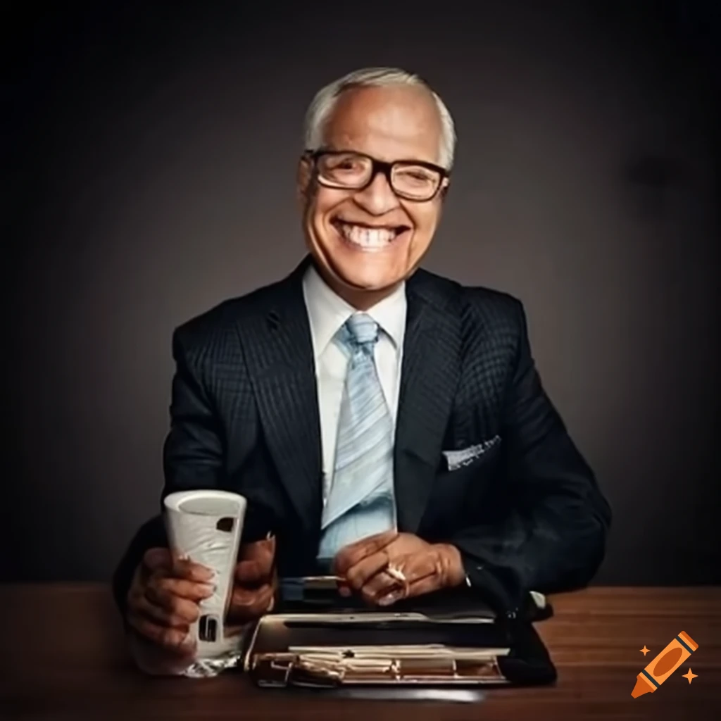 Smiling bank boss in a public setting on Craiyon