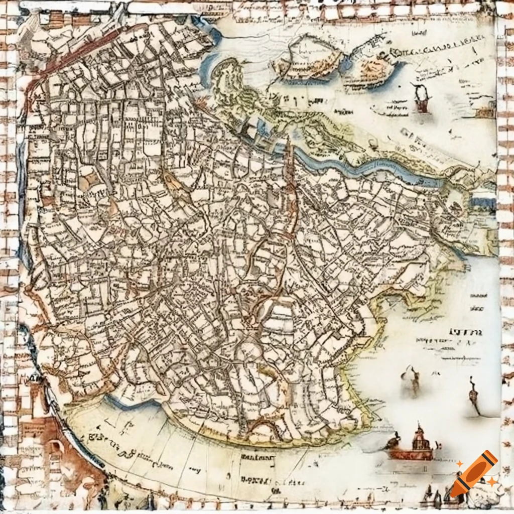 Medieval snowy city map on Craiyon