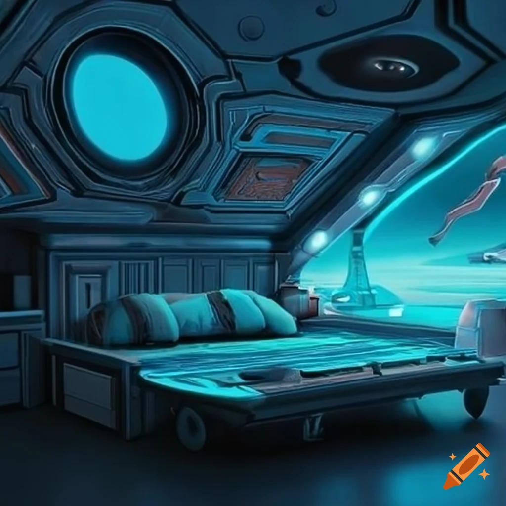 Modern and futuristic sci-fi bedroom interior on Craiyon