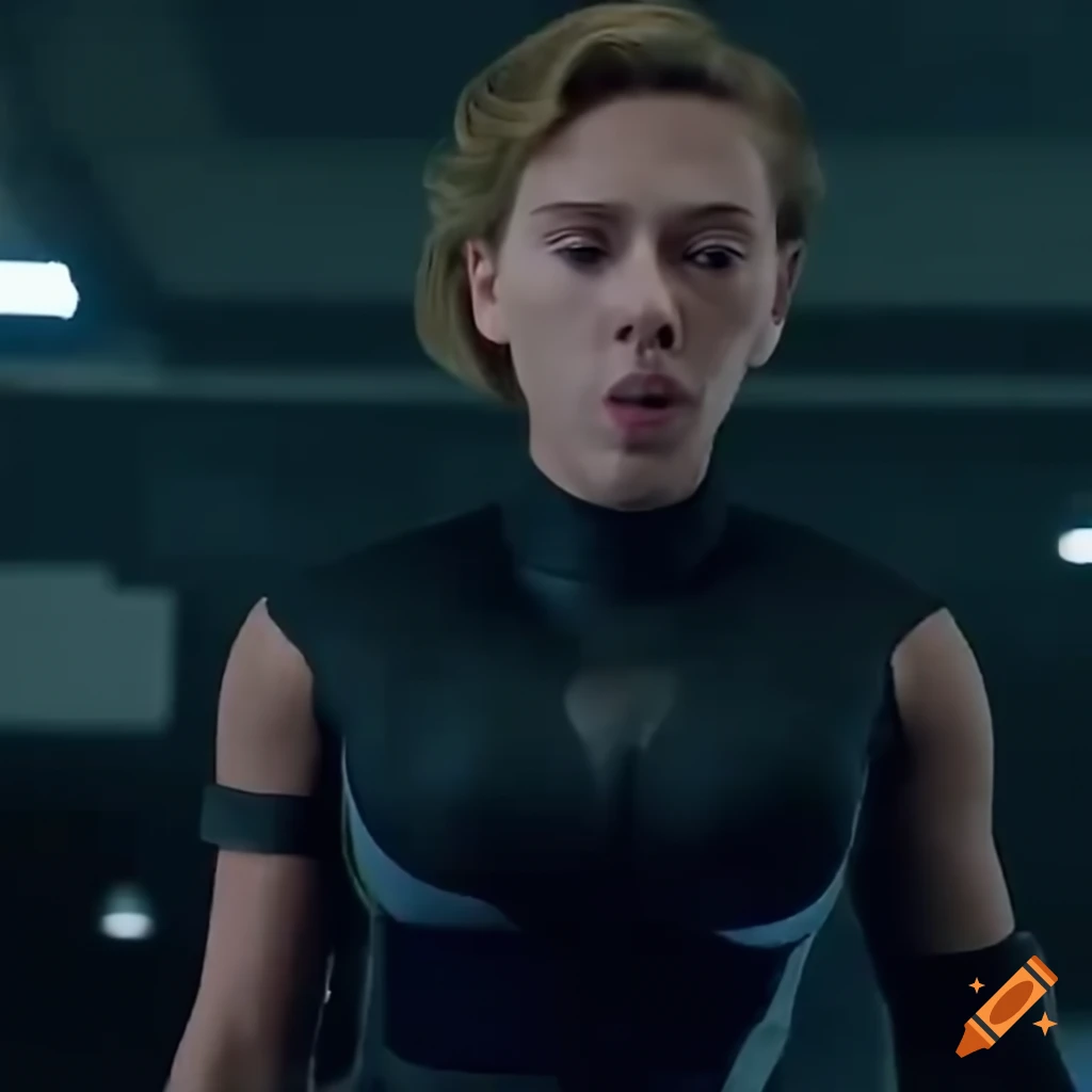 Scarlett johansson in a movie fight scene looking dizzy and bruised on Craiyon