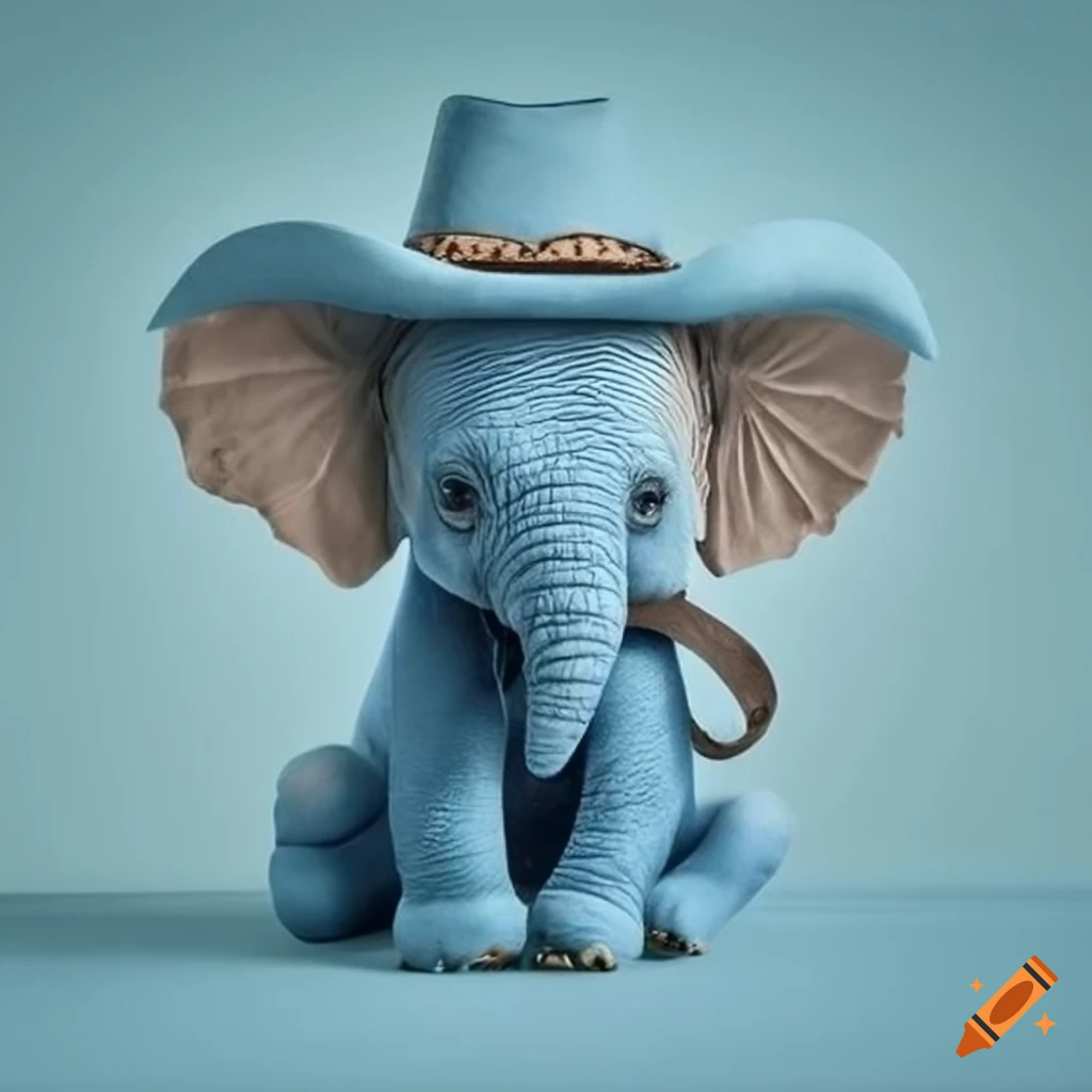 Light blue baby elephant wearing a cowboy hat on Craiyon
