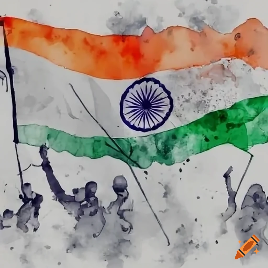 India flag rally for independence in the streets on Craiyon