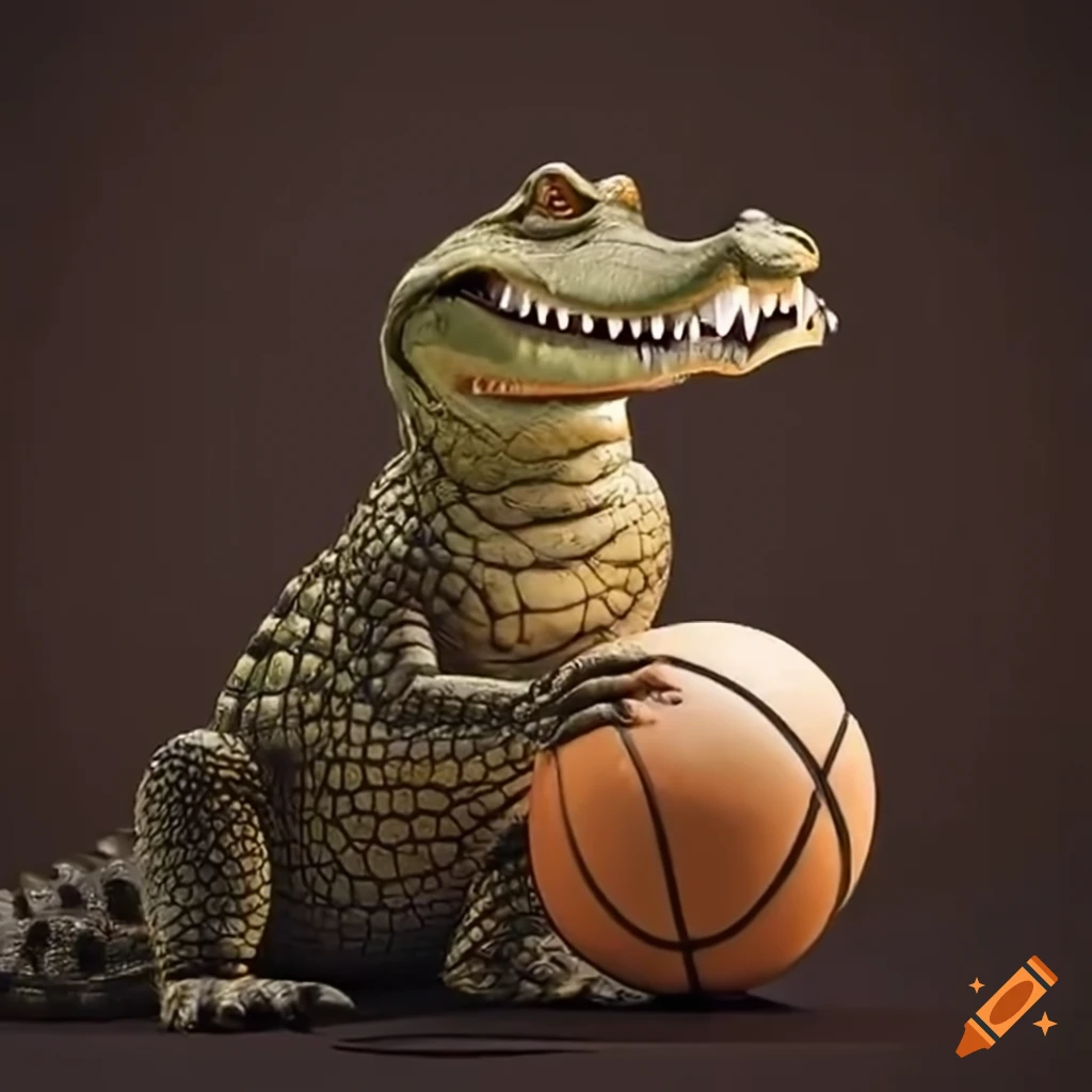 Crocodile performing a basketball dunk on Craiyon