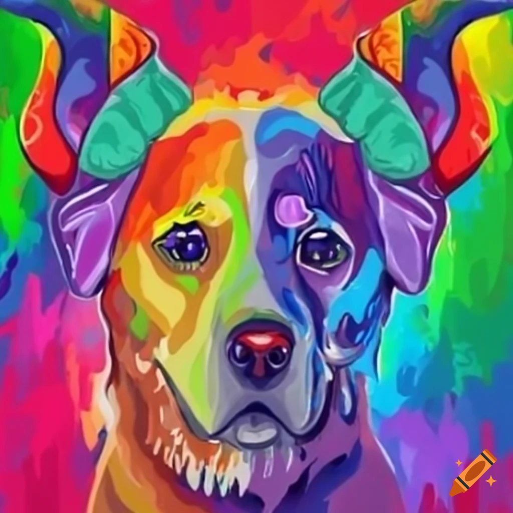 Colorful dog with devil horns on Craiyon