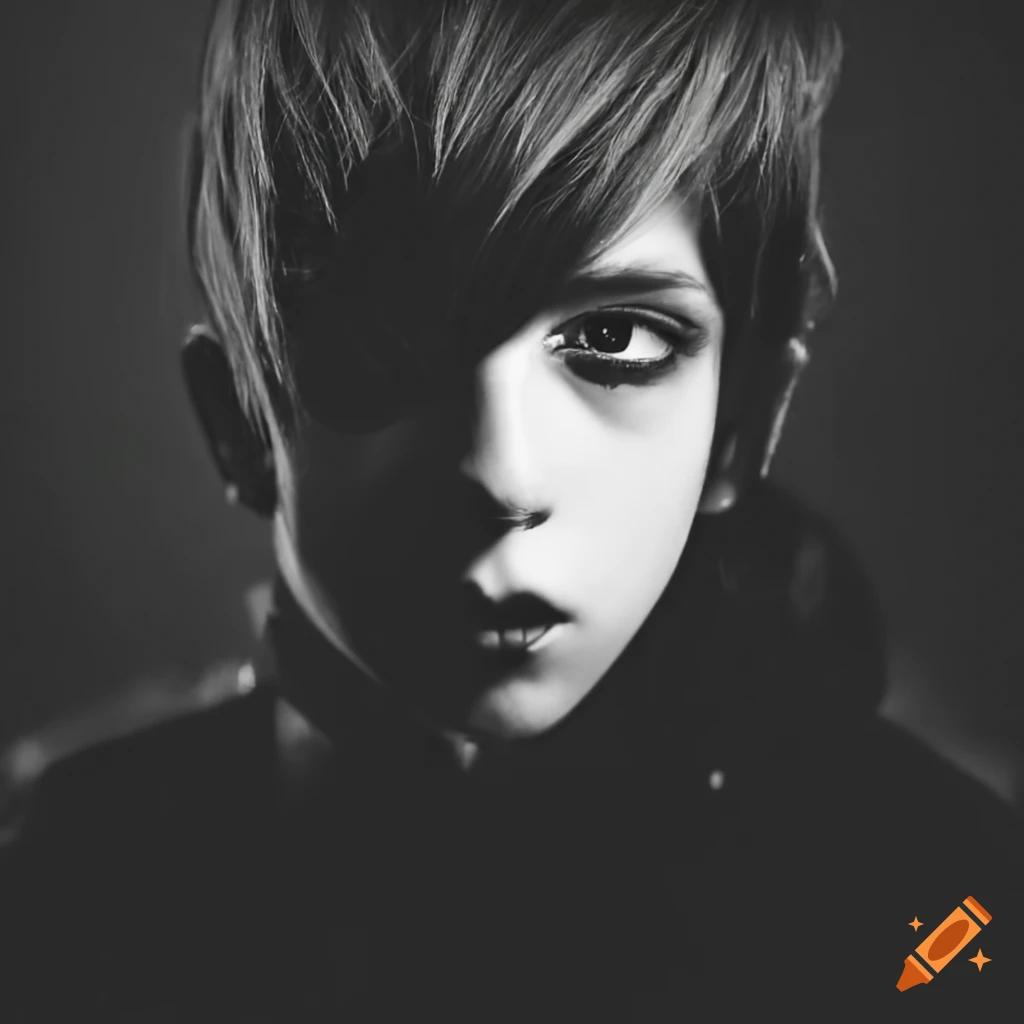 Shy emo boy in black and white on Craiyon