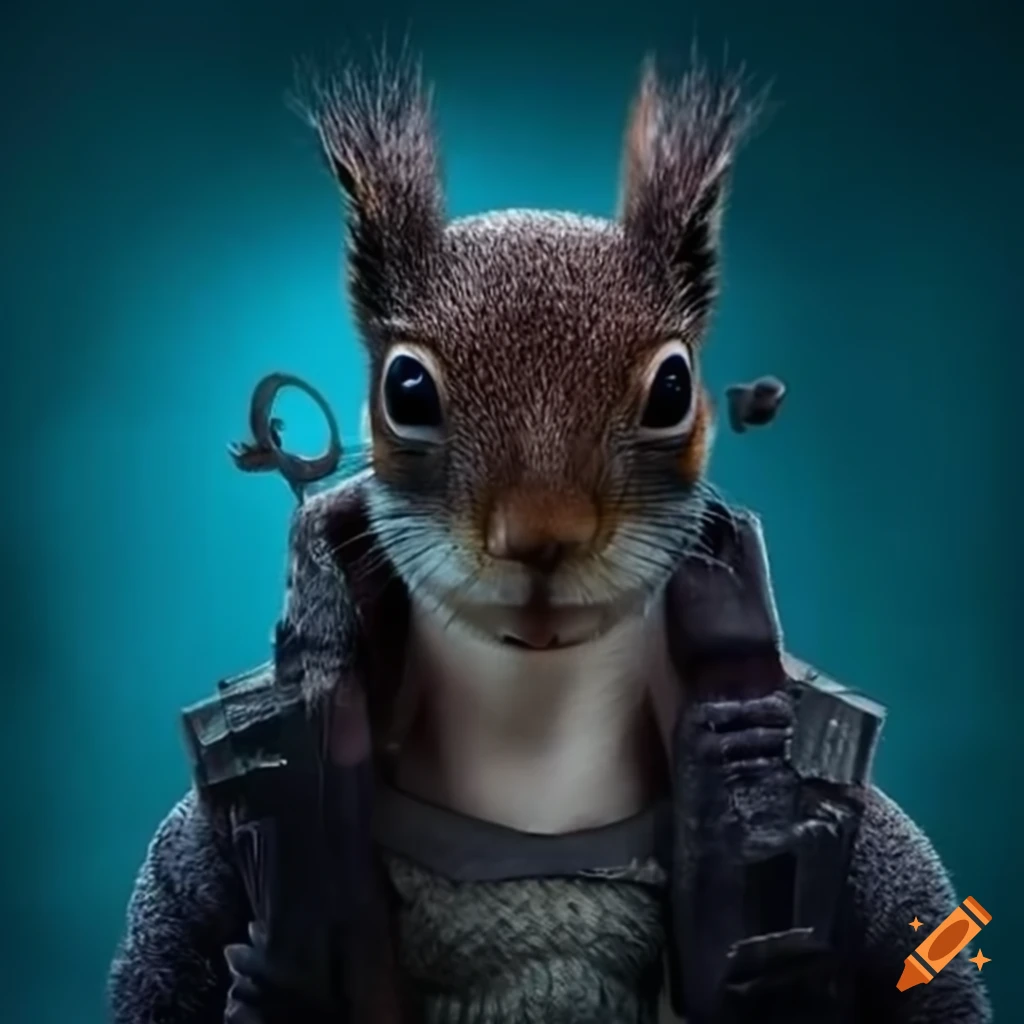 Squirrel with a cyberpunk and realistic fusion on Craiyon