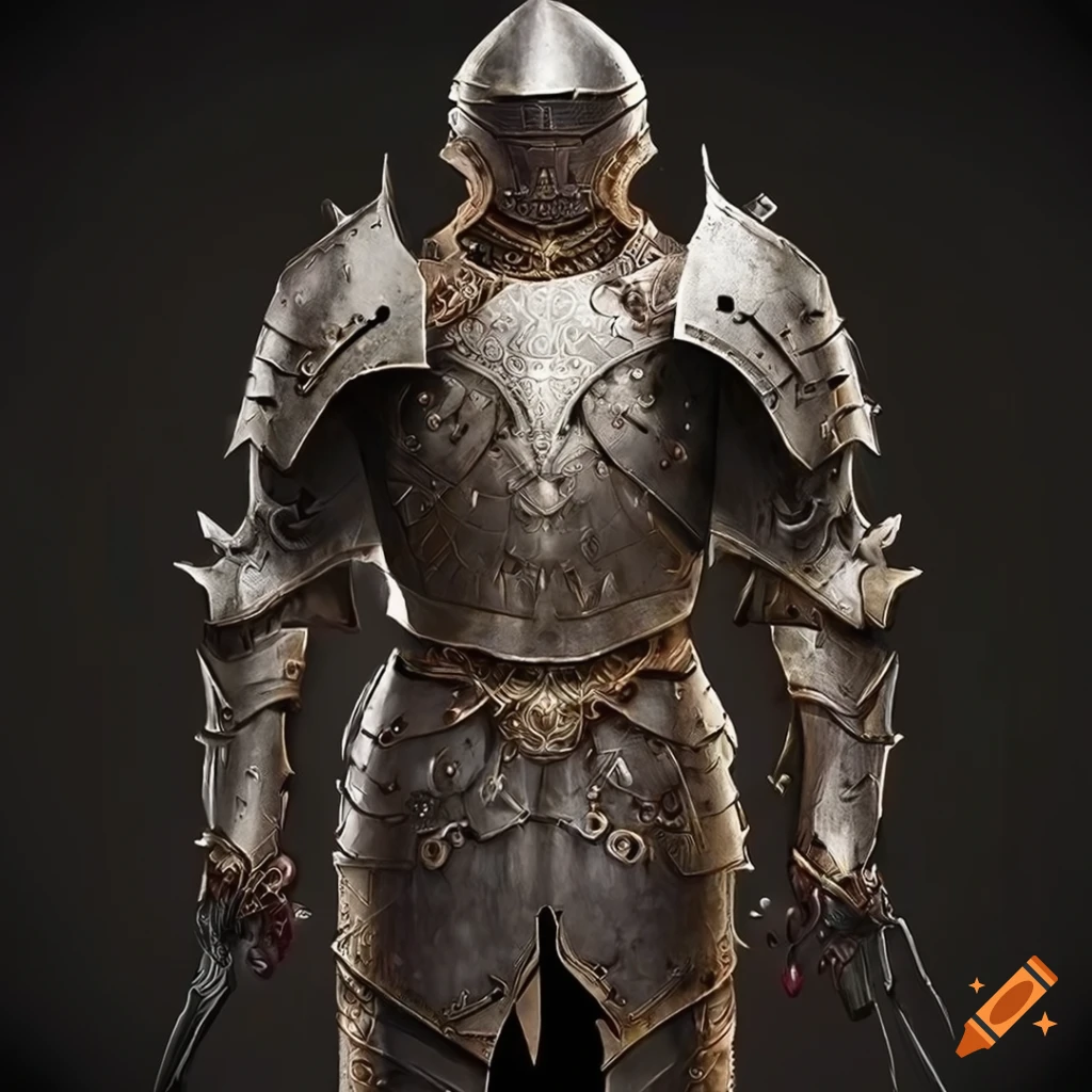 Intricate and detailed metal armor design from multiple angles on Craiyon