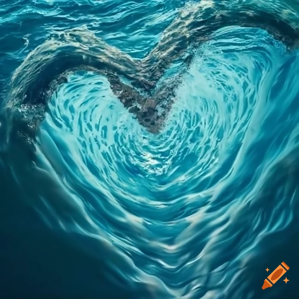 Intertwined hearts nearly hidden in a sea wave on Craiyon