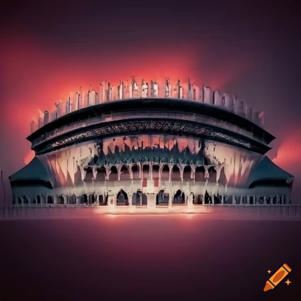 Intricately designed gothic-style sports stadium facade on Craiyon