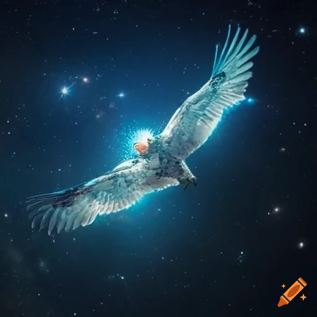 Soaring hawk made of stars flying through the cosmos on Craiyon