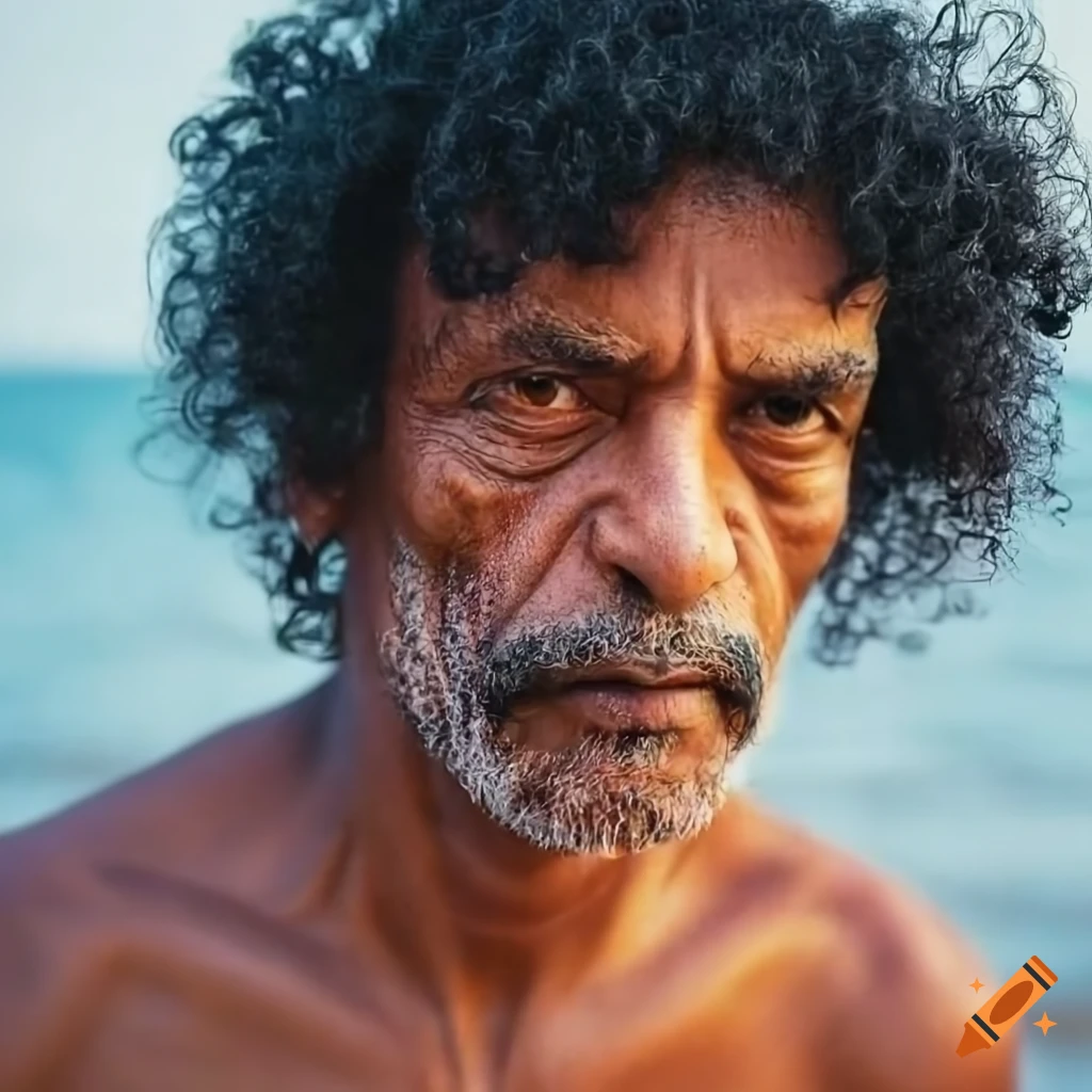 Portrait of a mature man with wavy black hair and arabic features at ...