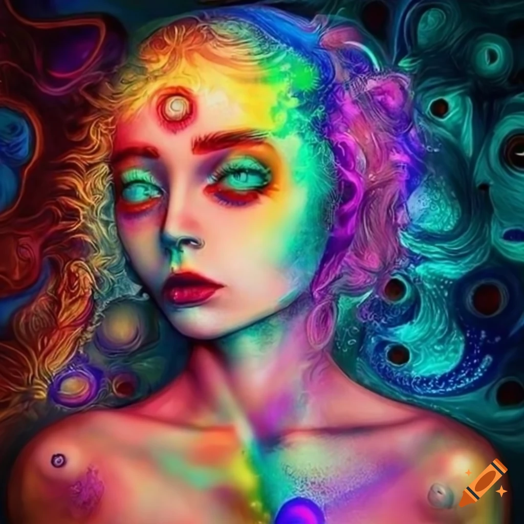 Surreal and psychedelic artwork of a dream girl on Craiyon